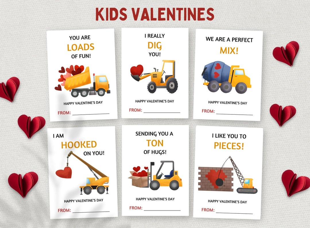 Printable Construction Valentines, School Valentine Gift Tags, Fun ...