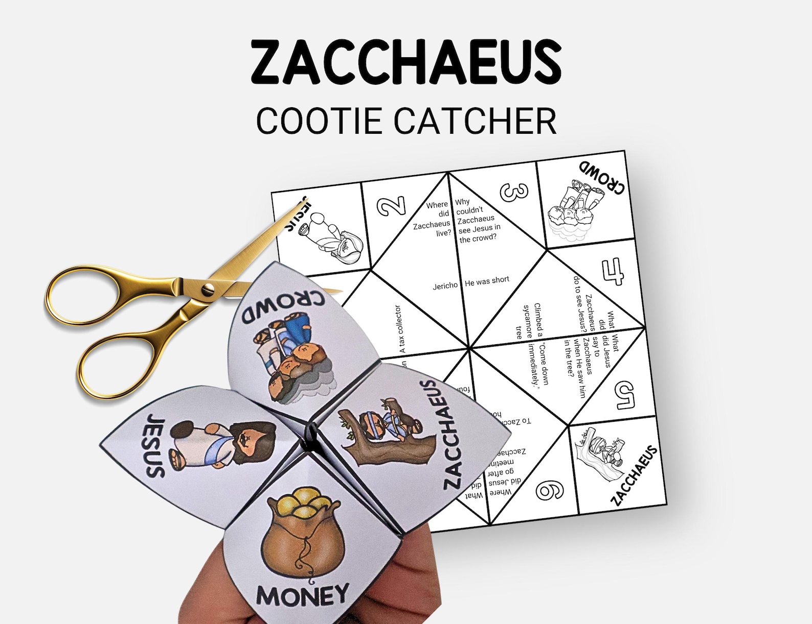 Zacchaeus Bible Story Cootie Catcher, Easy Sunday School Craft, Fortune ...