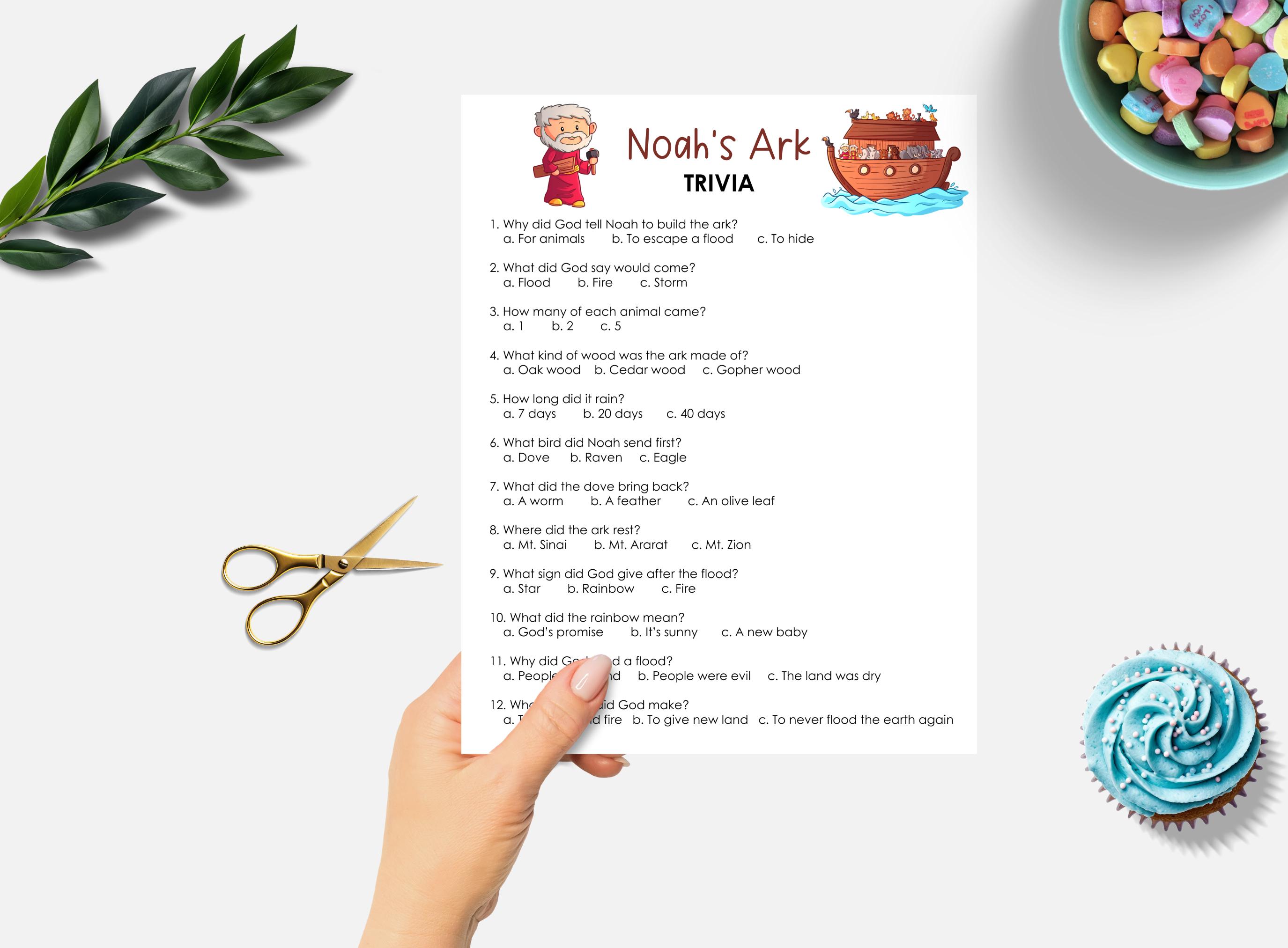 Noah's Ark, Printable Bible Story Trivia Game, Sunday School, Old ...
