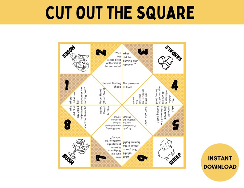Moses and the Burning Bush, Printable Cootie Catcher, Sunday School ...