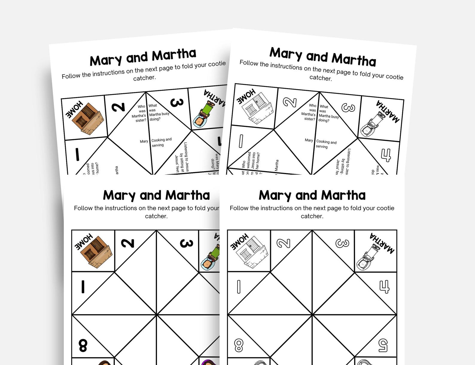 Mary and Martha, Bible Lesson Cootie Catcher, Easy Sunday School Craft ...