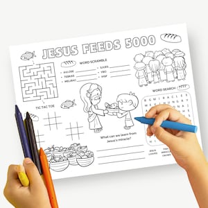 Jesus Feeds 5000, Printable Bible Activity Placemat, Sunday School ...