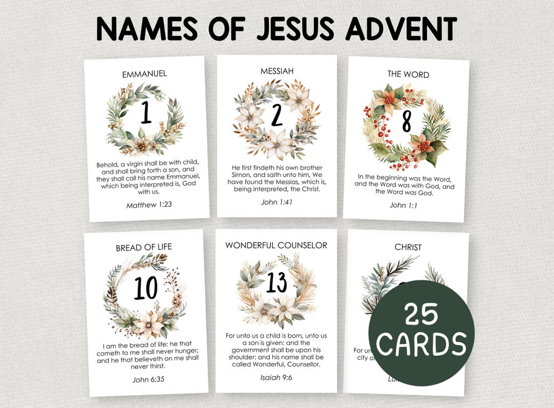 Names of Jesus Advent Calendar Cards, Bible Scripture Verses, Christmas ...