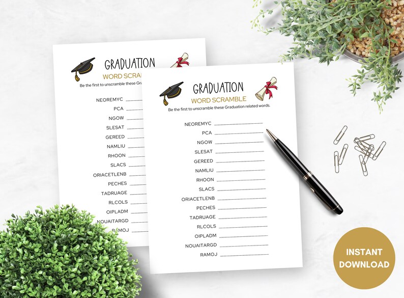 Graduation Word Scramble, Printable Graduation Party Game, Fun High ...