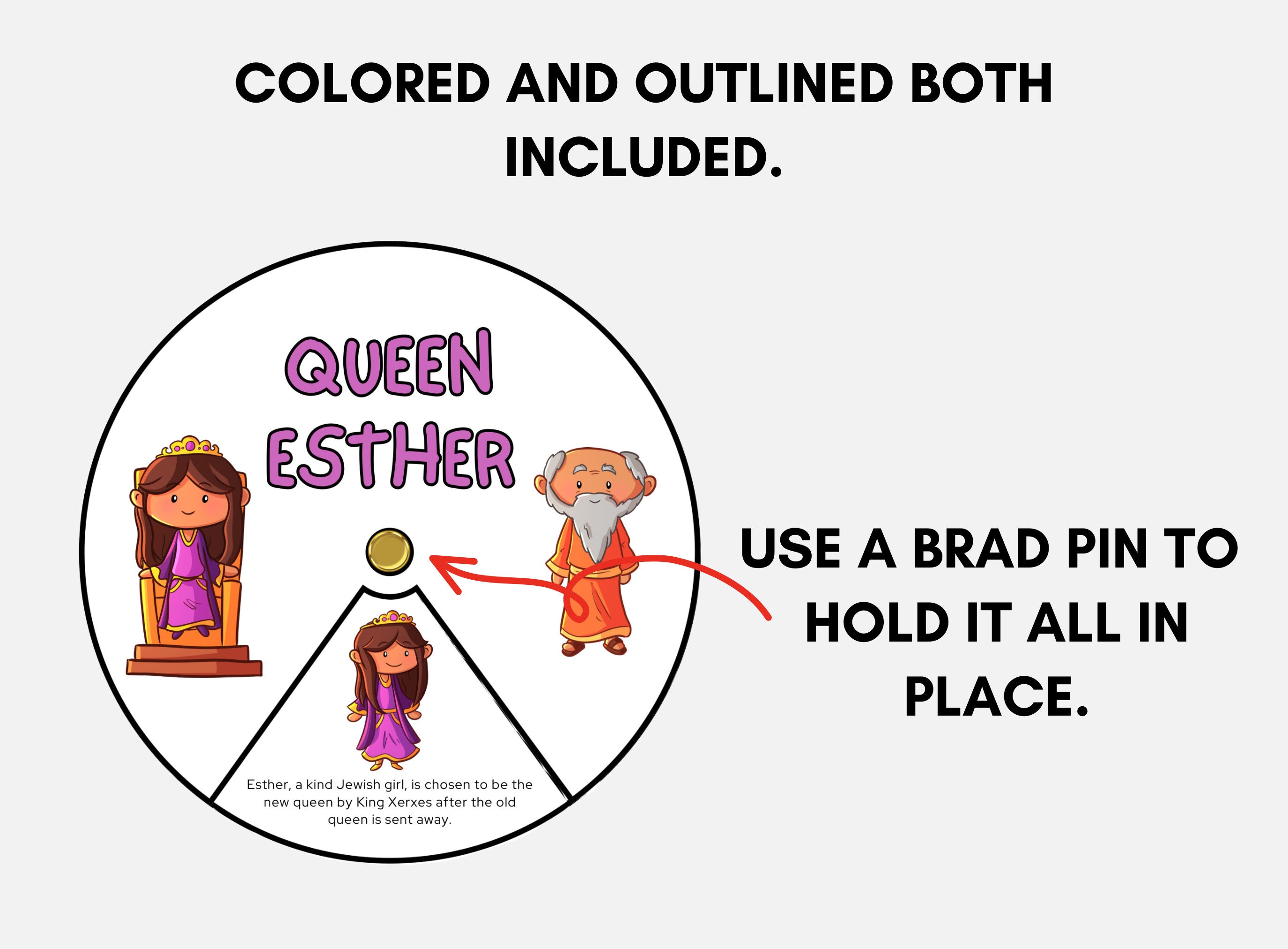 Queen Esther, Printable Bible Coloring Wheel, Sunday School Craft, Kids ...