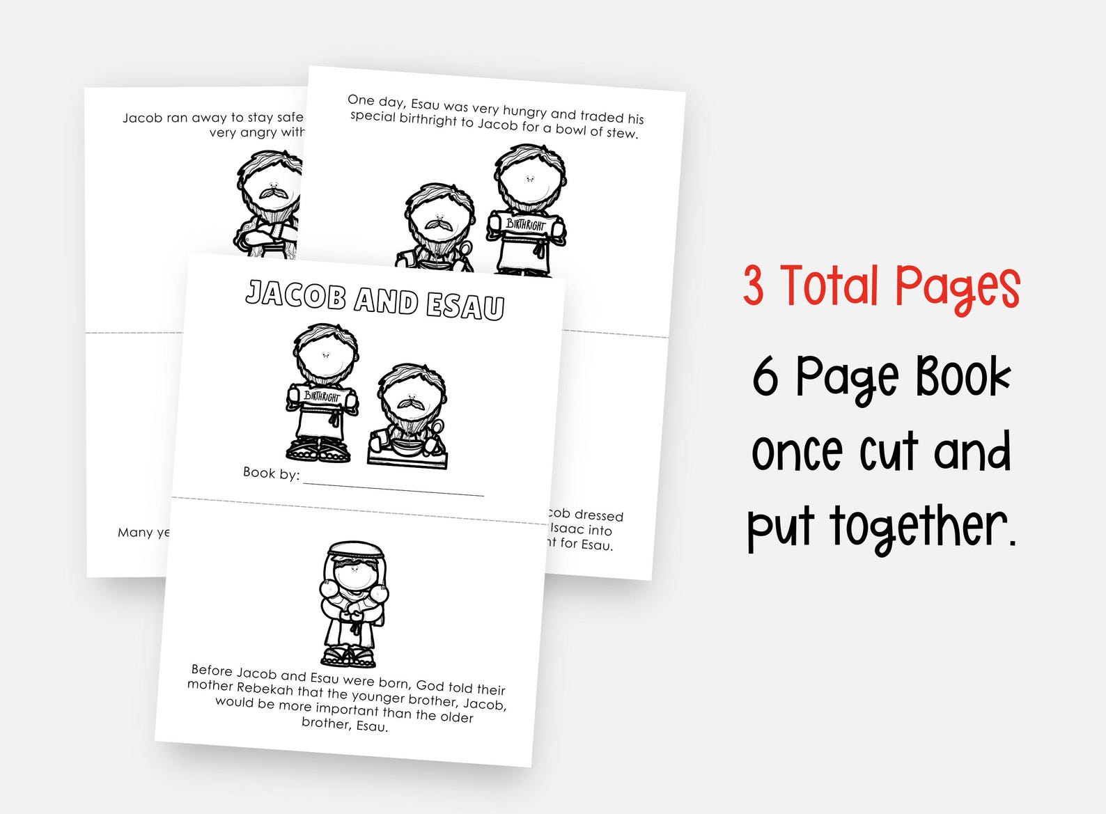 Jacob and Esau, Printable Mini Bible Book, Sunday School Craft, Kids ...