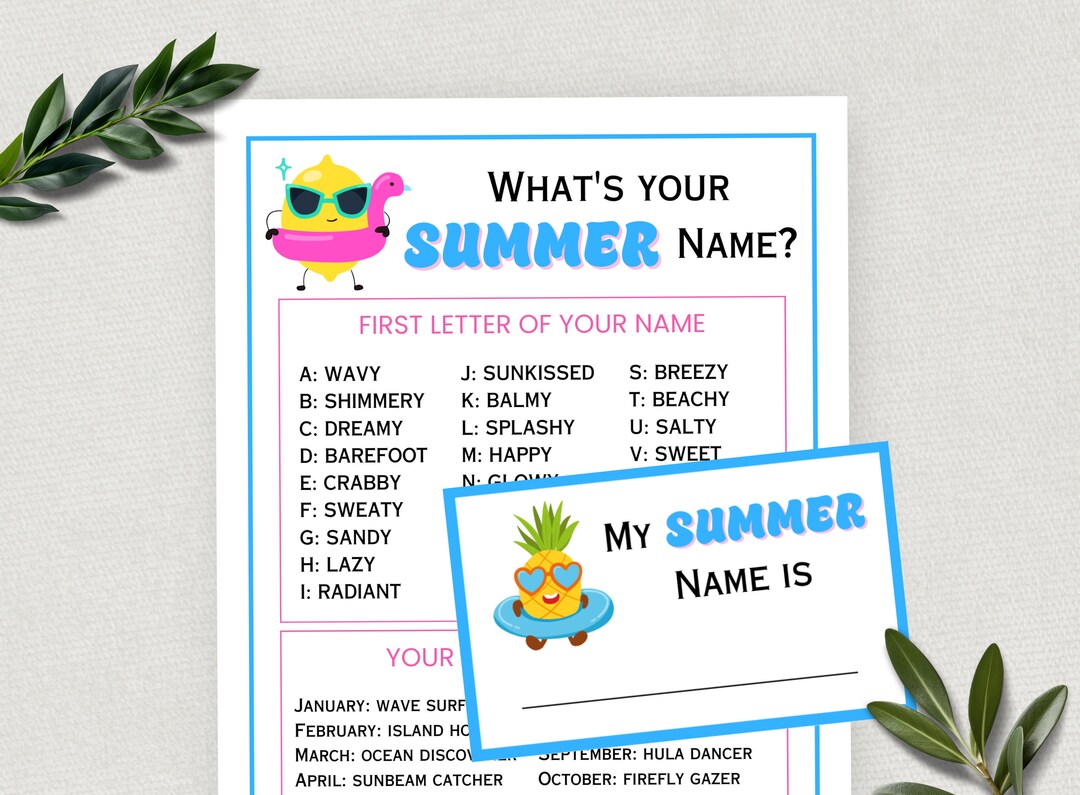 Whats Your Summer Name, Summer Birthday Party Game for Kids and Adults ...