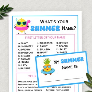 Whats Your Summer Name, Summer Birthday Party Game for Kids and Adults ...