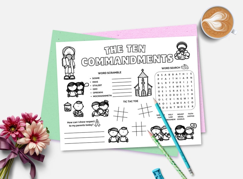 10 Commandments, Printable Bible Activity Placemat, Sunday School, Kids ...