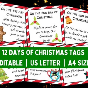 Editable 12 Days of Christmas Printable Tags, 12 Days of Christmas Gift ...