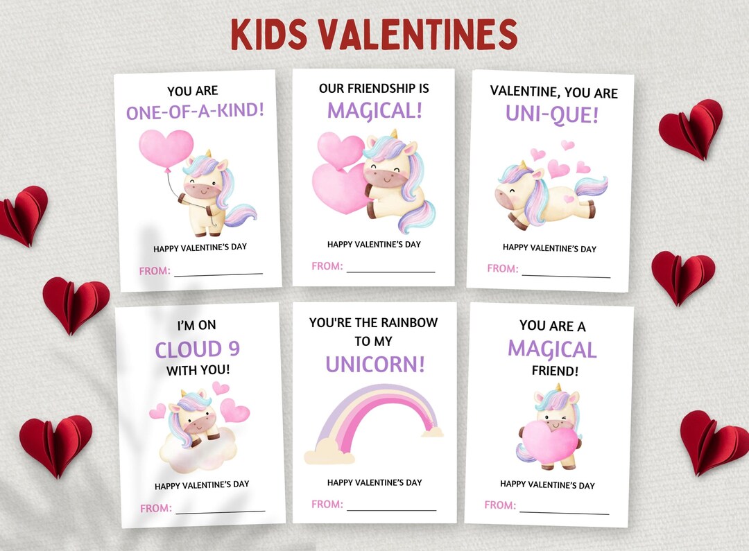 Printable Unicorn Valentine's Day Cards, Fun School Valentine Gift Tags ...
