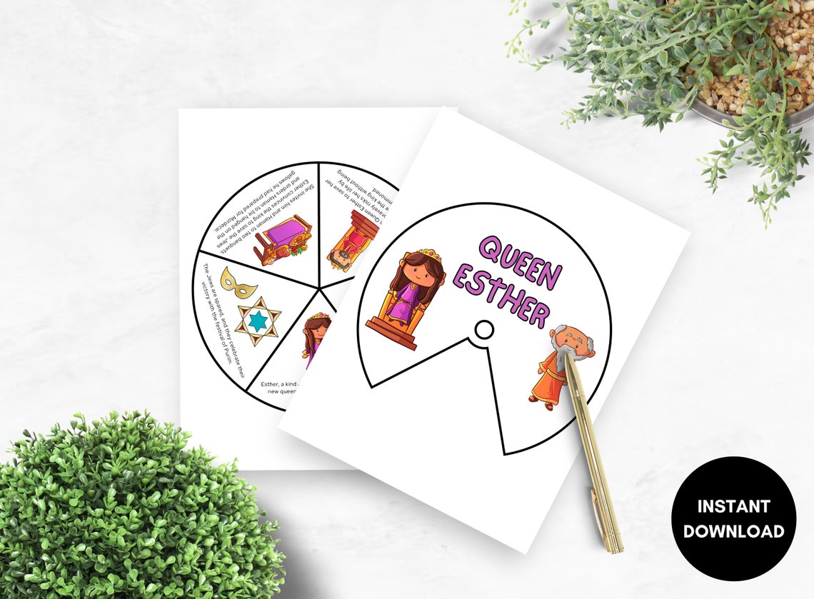 Queen Esther, Printable Bible Coloring Wheel, Sunday School Craft, Kids ...