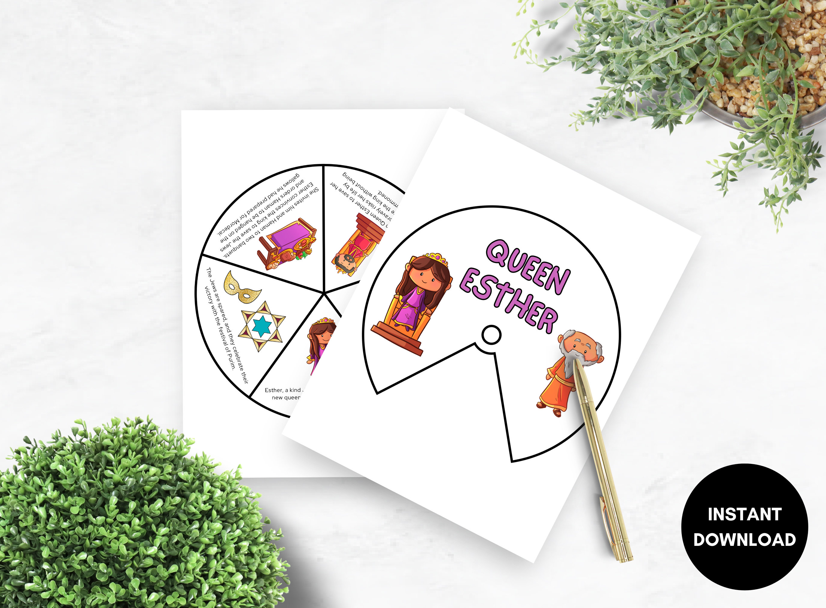 Queen Esther, Printable Bible Coloring Wheel, Sunday School Craft, Kids ...