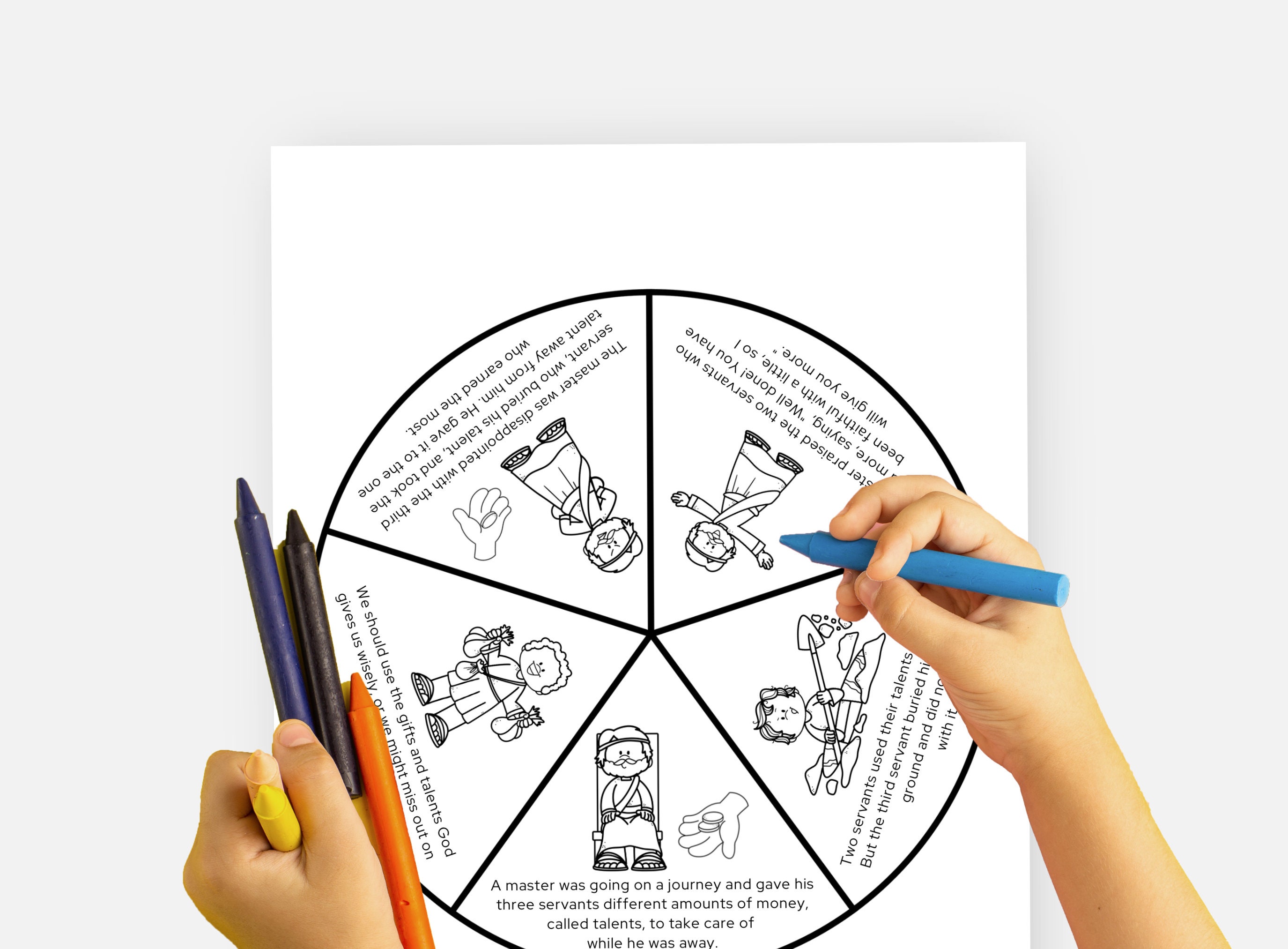 Parable of the Talents, Printable Bible Coloring Wheel, Kids Sunday ...