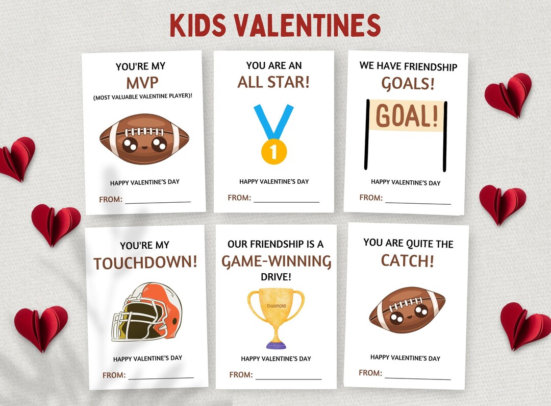 Printable Football Valentines, Fun School Valentine Gift Tags, Kids ...