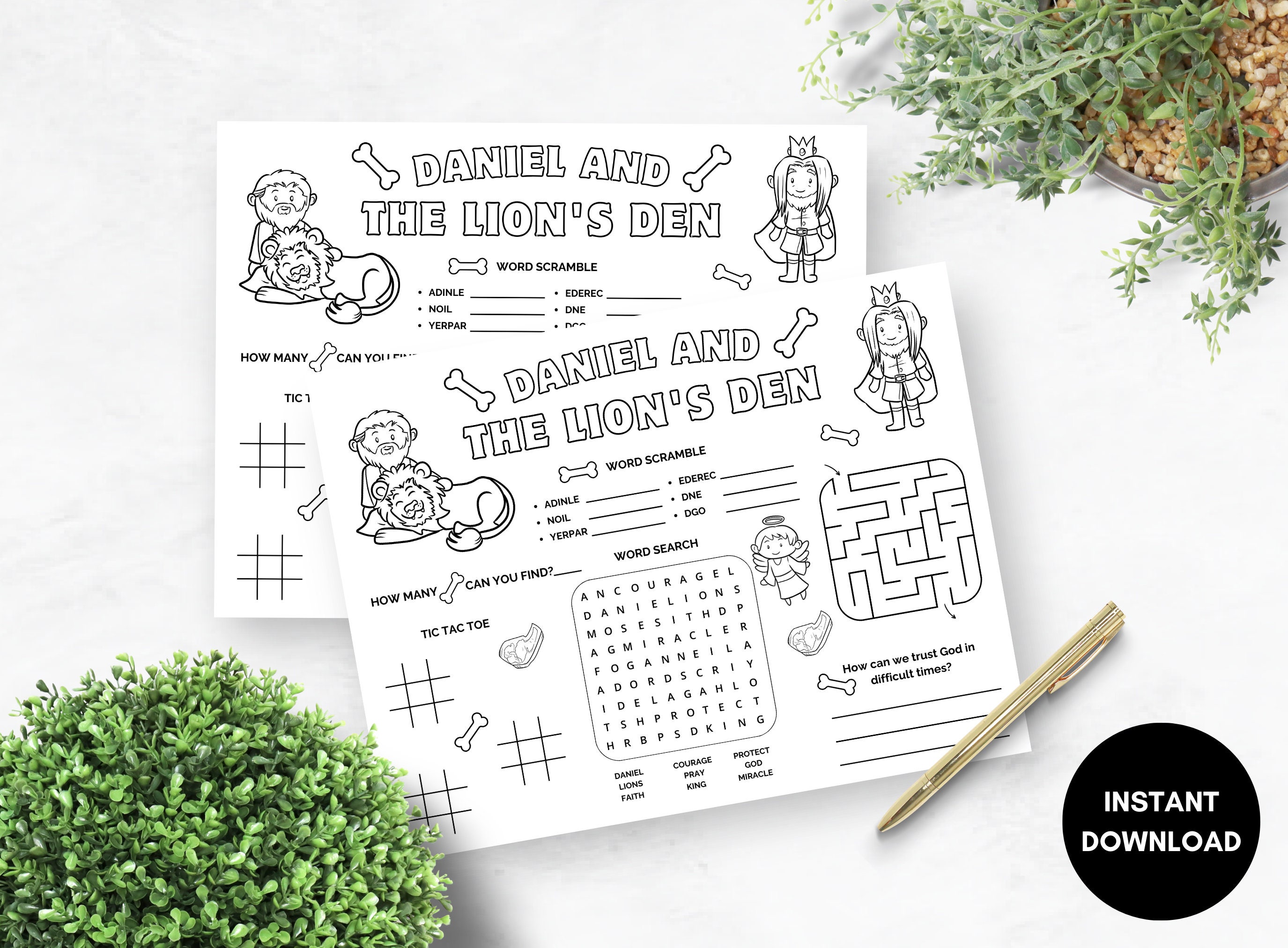 Daniel in the Lion's Den, Printable Kids Bible Activity Placemat ...