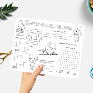 Samson Bible Story, Printable Bible Activity Placemat, Samson and ...