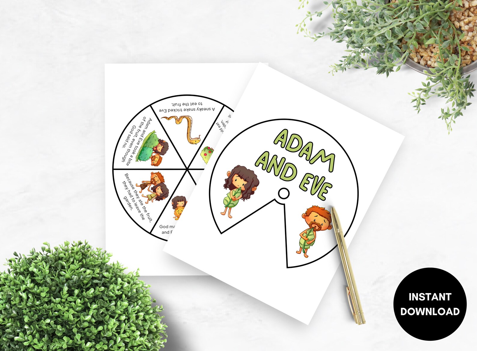 Adam and Eve, Printable Bible Coloring Wheel, Sunday School Craft, Kids ...