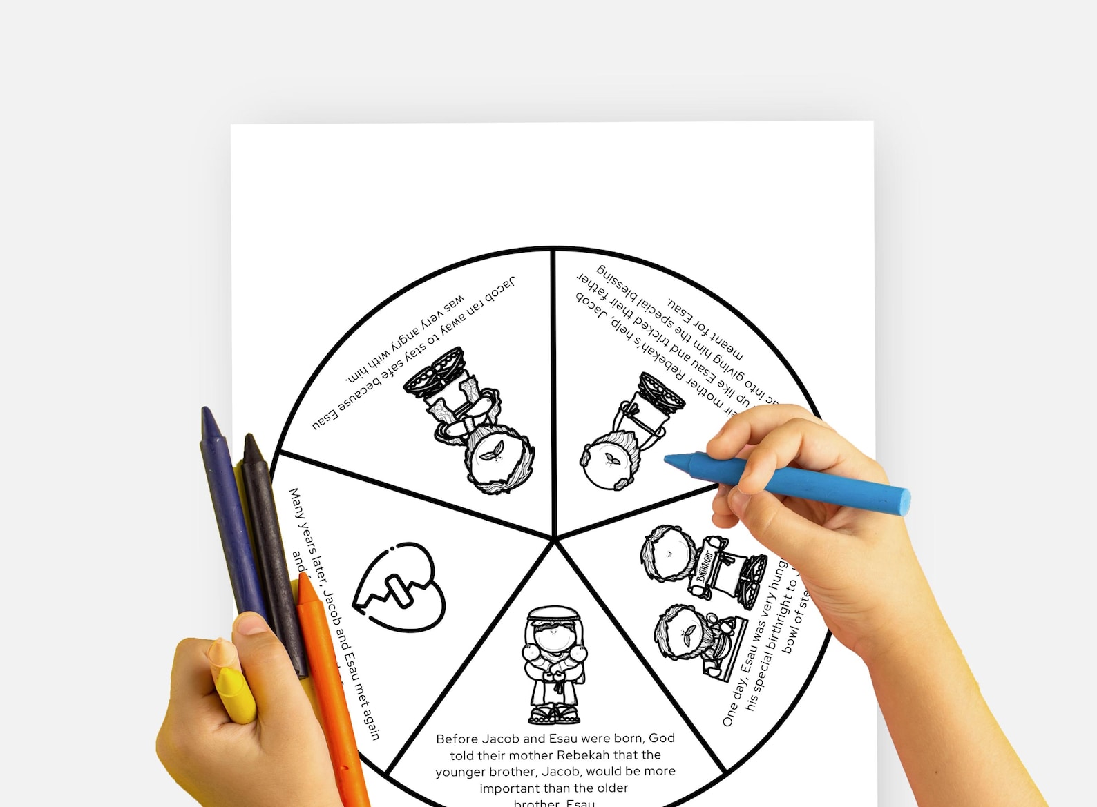 Jacob and Esau, Bible Coloring Wheel Printable, Sunday School Craft ...