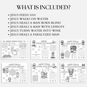 Miracles of Jesus, Life of Jesus, 6 Printable Bible Placemat Activity ...