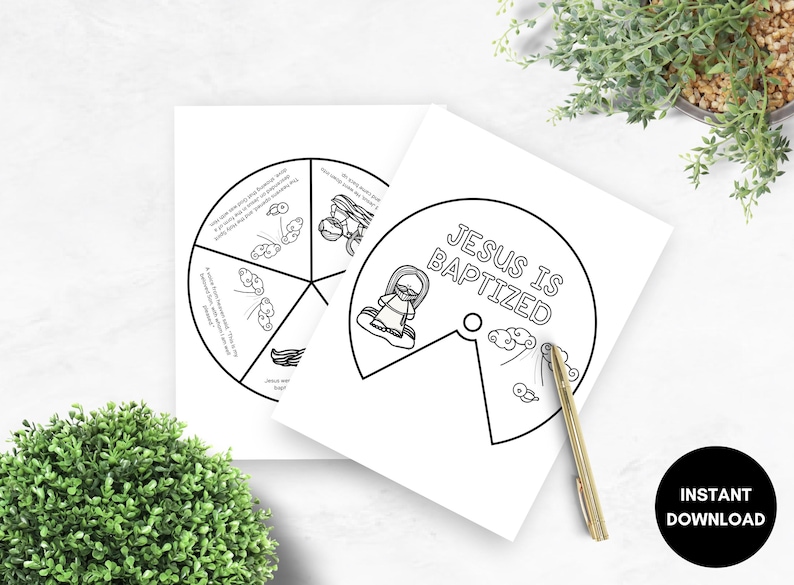 Baptism of Jesus, Printable Bible Coloring Wheel, Life of Jesus Sunday ...