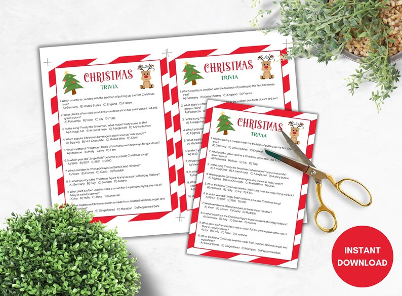 Christmas Trivia, Holiday Party Game, Fun Printable Icebreaker Activity ...