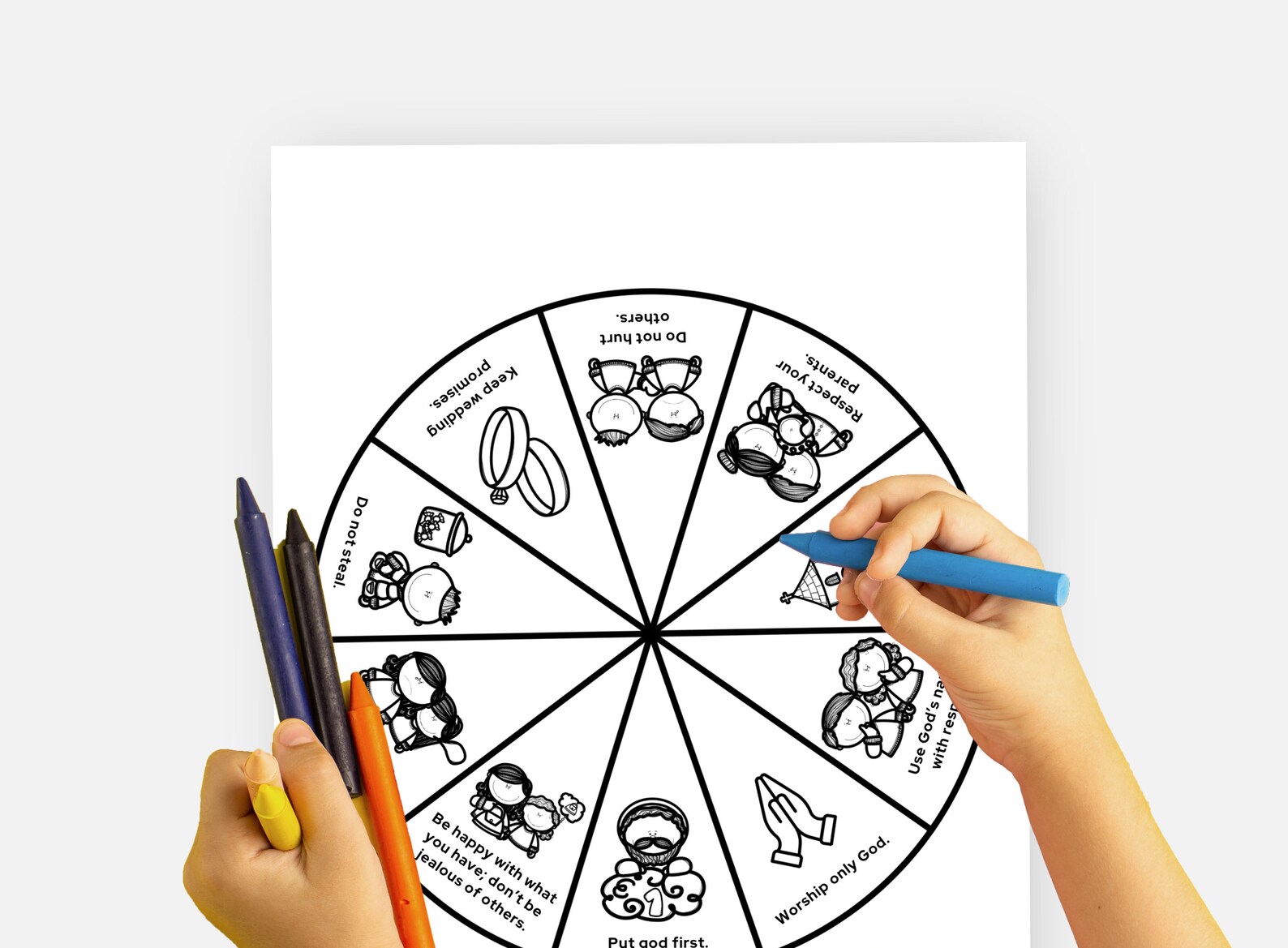 10 Commandments, Printable Bible Coloring Wheel, Sunday School Craft ...