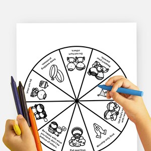 10 Commandments, Printable Bible Coloring Wheel, Sunday School Craft ...