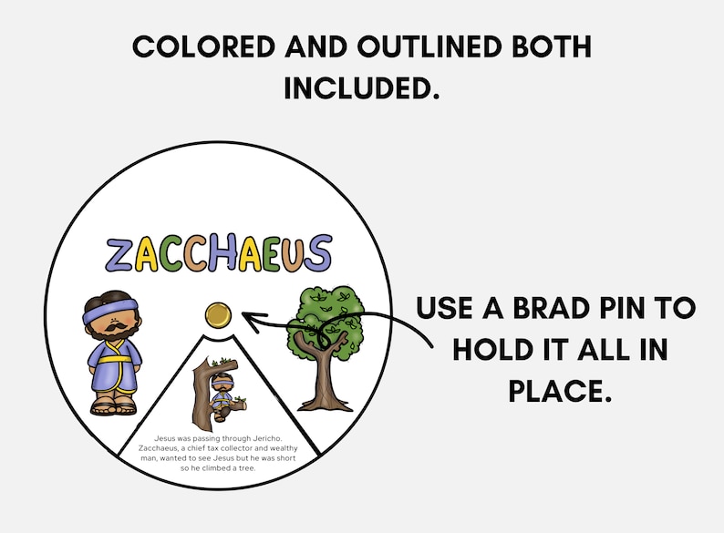Zacchaeus, Printable Bible Coloring Wheel, Sunday School Craft, Kids ...