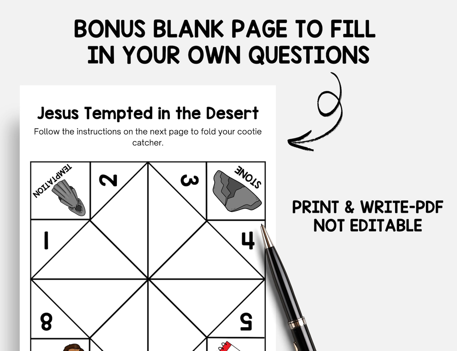 Jesus is Tempted in the Desert, Printable Bible Story Cootie Catcher ...