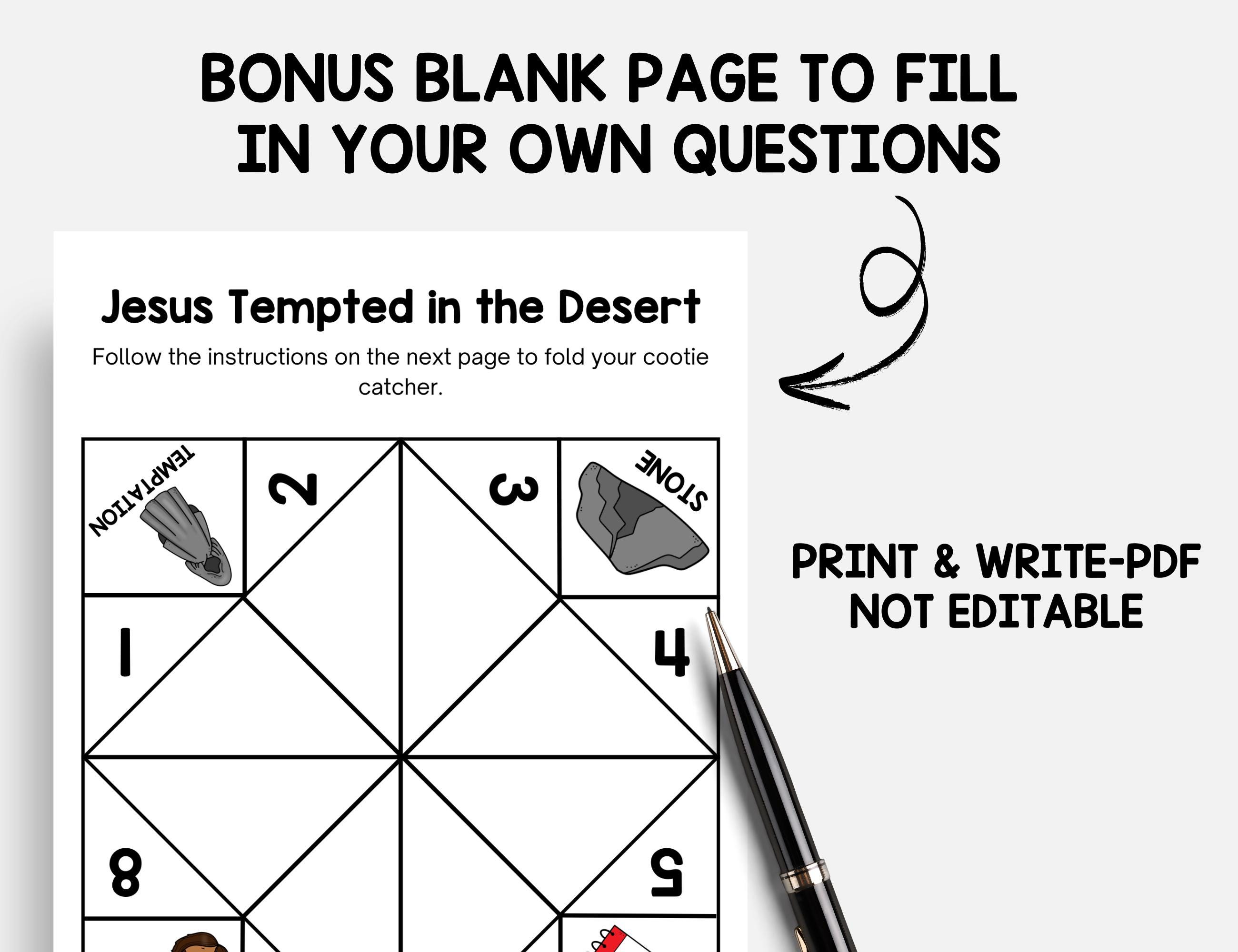 Jesus is Tempted in the Desert, Printable Bible Story Cootie Catcher ...
