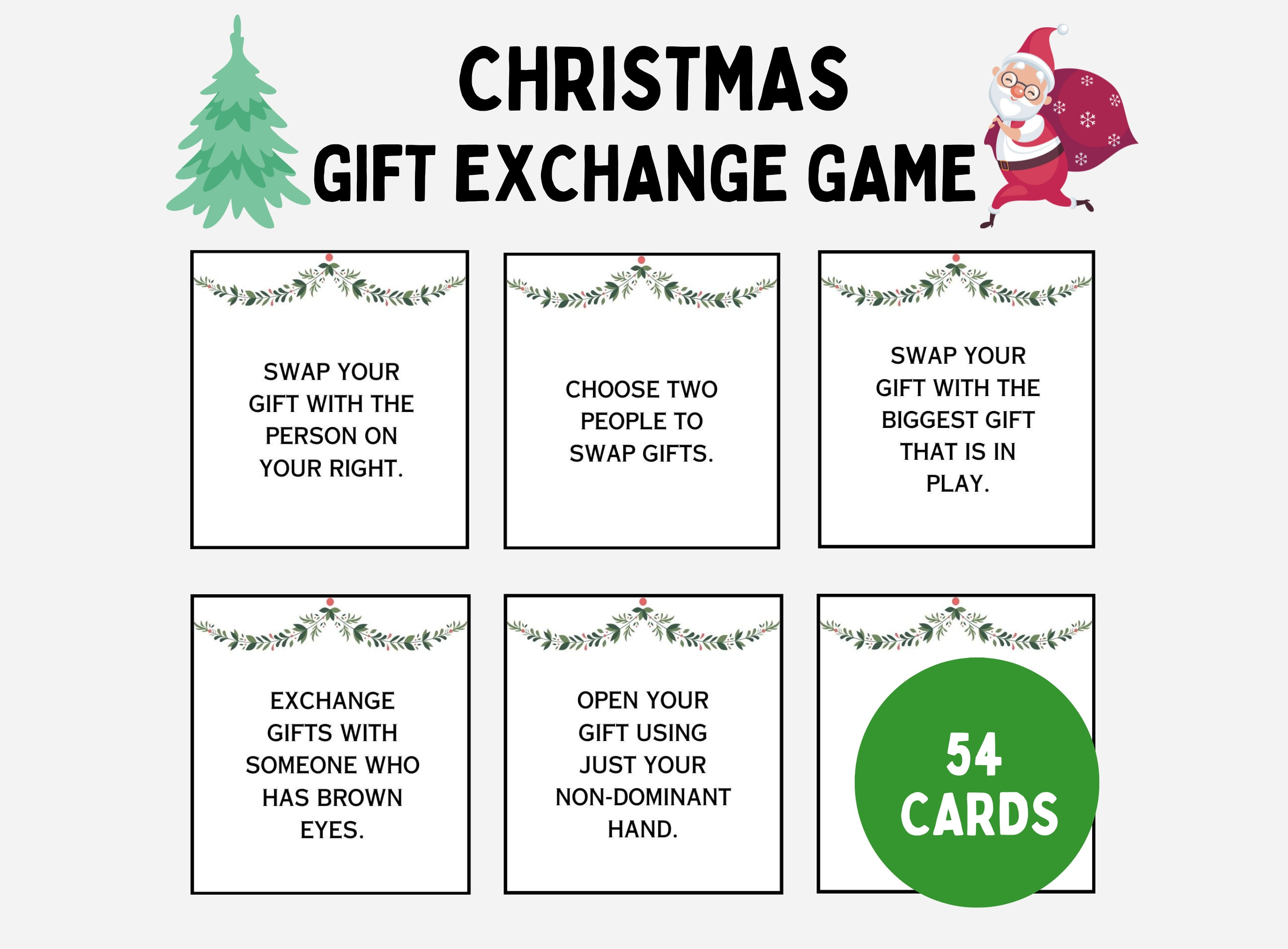 Christmas Gift Exchange Game, White Elephant Gift Exchange Cards ...