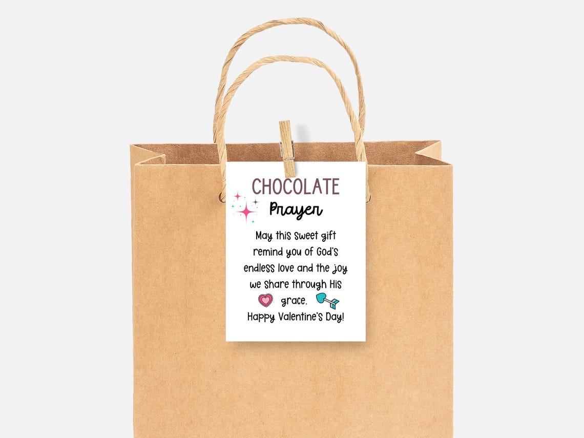 Chocolate Valentine Tag, Printable Christian Valentines Day Prayer Card ...
