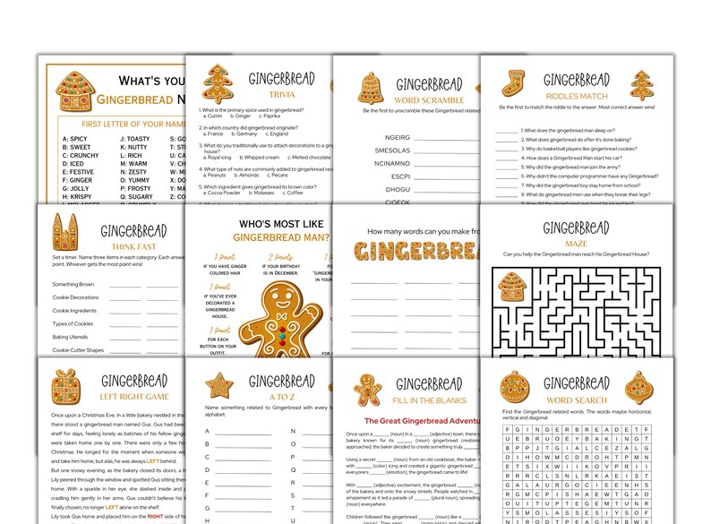 12 Printable Gingerbread Games, Fun Christmas Activities for Kids and ...
