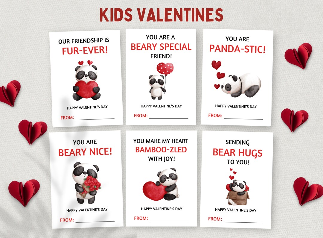 Printable Panda Valentines, Fun School Valentine Gift Tags, Kids ...