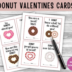 Donut Valentines Day Cards, Printable Kids Classroom Valentines ...