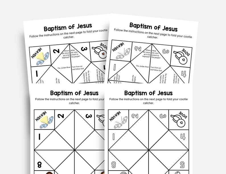 Baptism of Jesus, Printable Bible Lesson Cootie Catcher, Sunday School ...