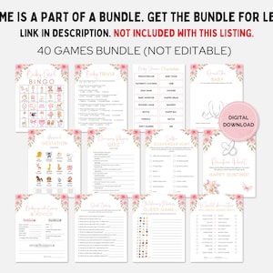 Girl Baby Bingo, Baby Shower Bingo, 50 Watercolor Pink Floral Bingo ...