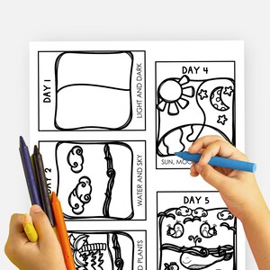 7 Days of Creation, Printable Bible Lesson Coloring Craft, Sunday ...