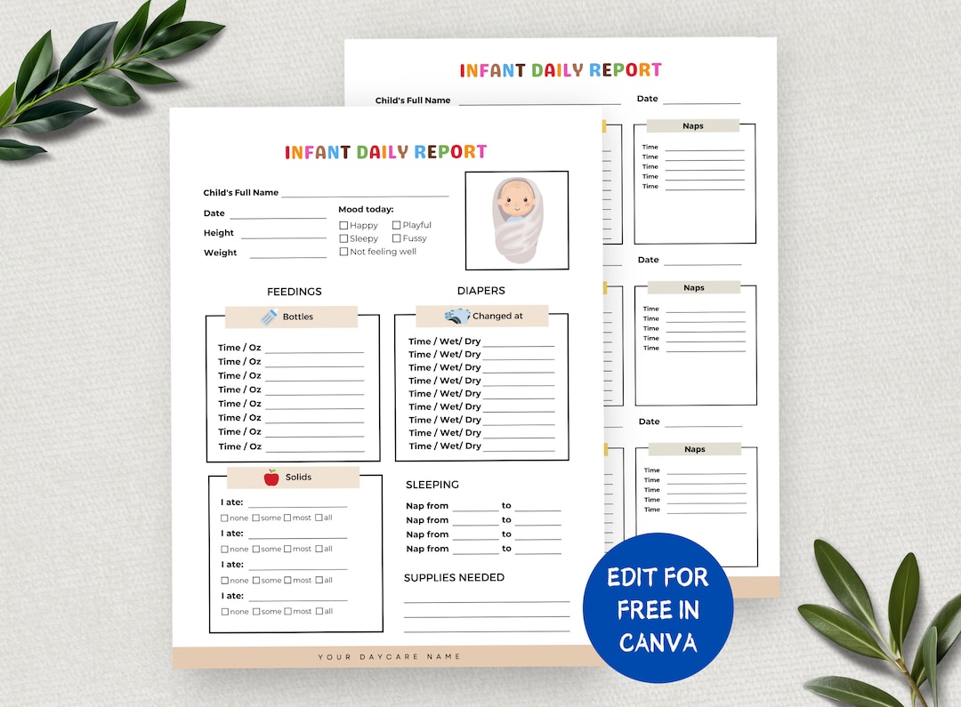 Infant Daily Report, Infant Daily Log, Printable Home Daycare Paperwork ...