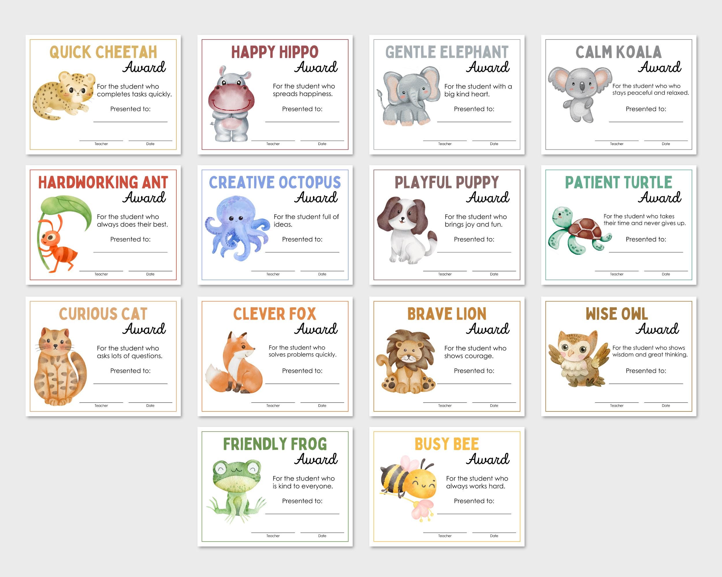 End of Year Animal Awards, Preschool Graduation Certificates ...