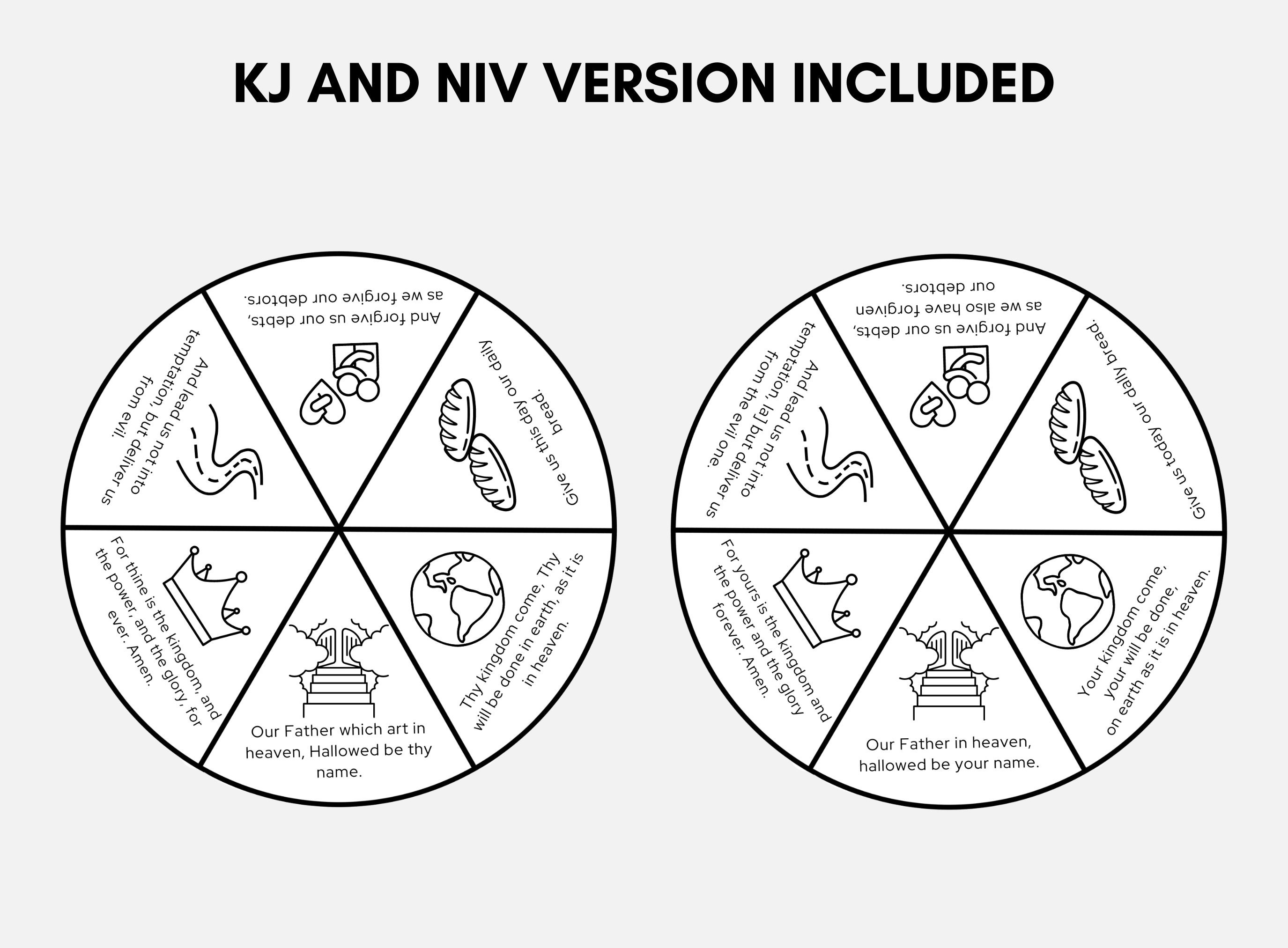 The Lords Prayer, KJV and NIV, Printable Bible Coloring Wheel, Sunday ...