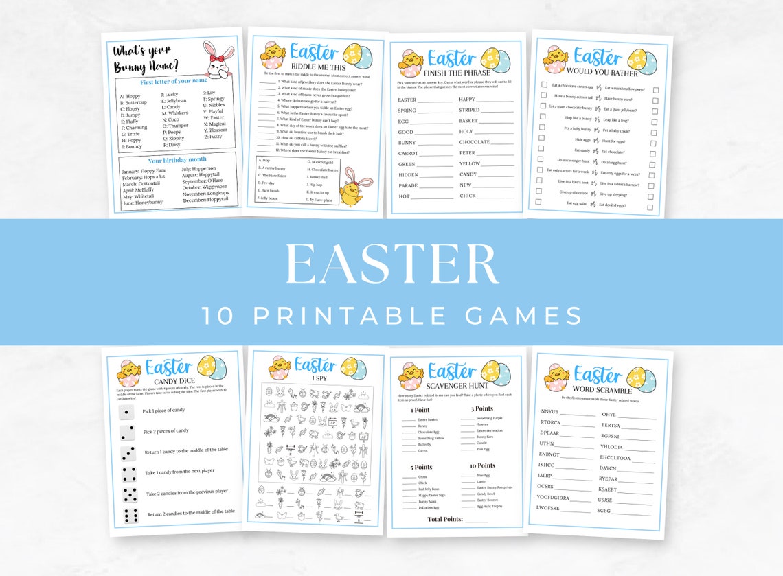 10 Printable Easter Games for Kids and Adults, Easter Party, Fun Family ...