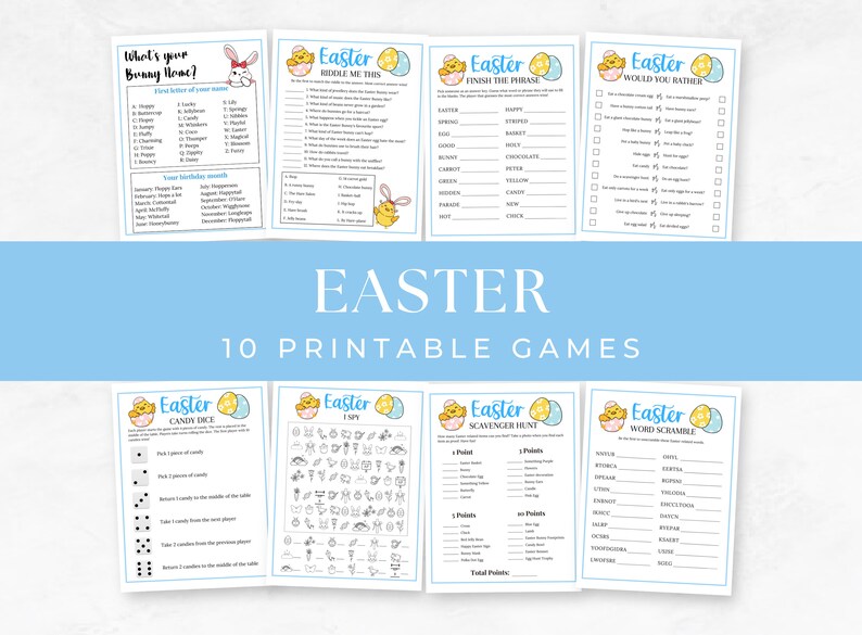 10 Printable Easter Games for Kids and Adults, Easter Party, Fun Family ...
