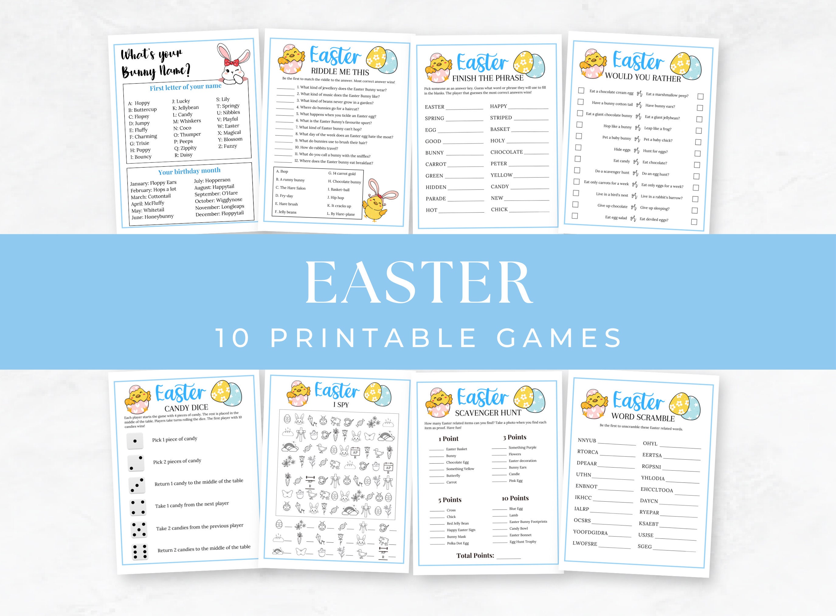 10 Printable Easter Games for Kids and Adults, Easter Party, Fun Family ...