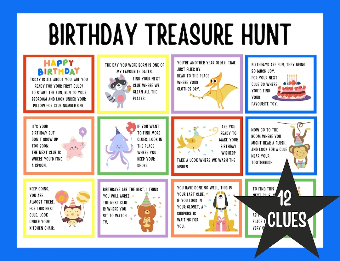 Birthday Scavenger Hunt for Kids, Birthday Treasure Hunt, Indoor ...