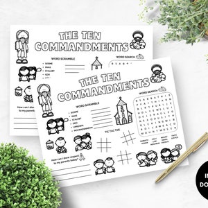 10 Commandments, Printable Bible Activity Placemat, Sunday School, Kids ...