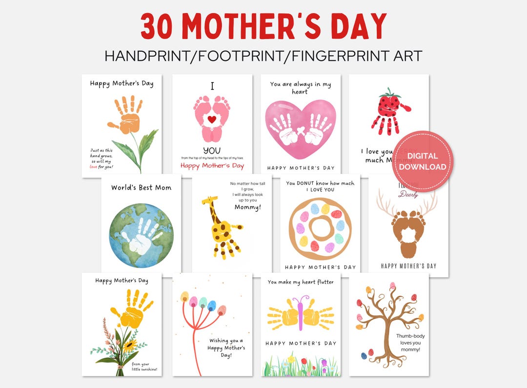 Mothers Day Handprint Craft, Printable Footprint Craft, DIY Fingerprint ...