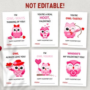 Owl Valentine, Printable Classroom Valentines, Student Gift Tags, Kids ...