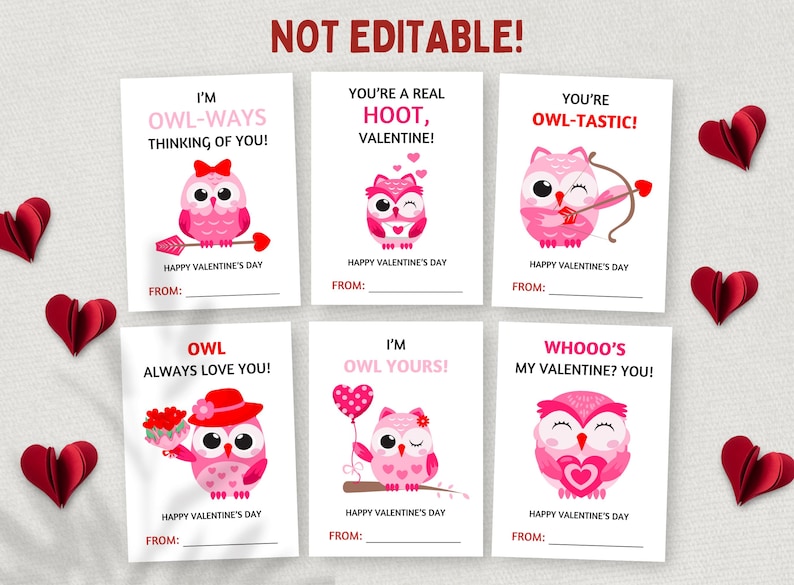Owl Valentine, Printable Classroom Valentines, Student Gift Tags, Kids ...